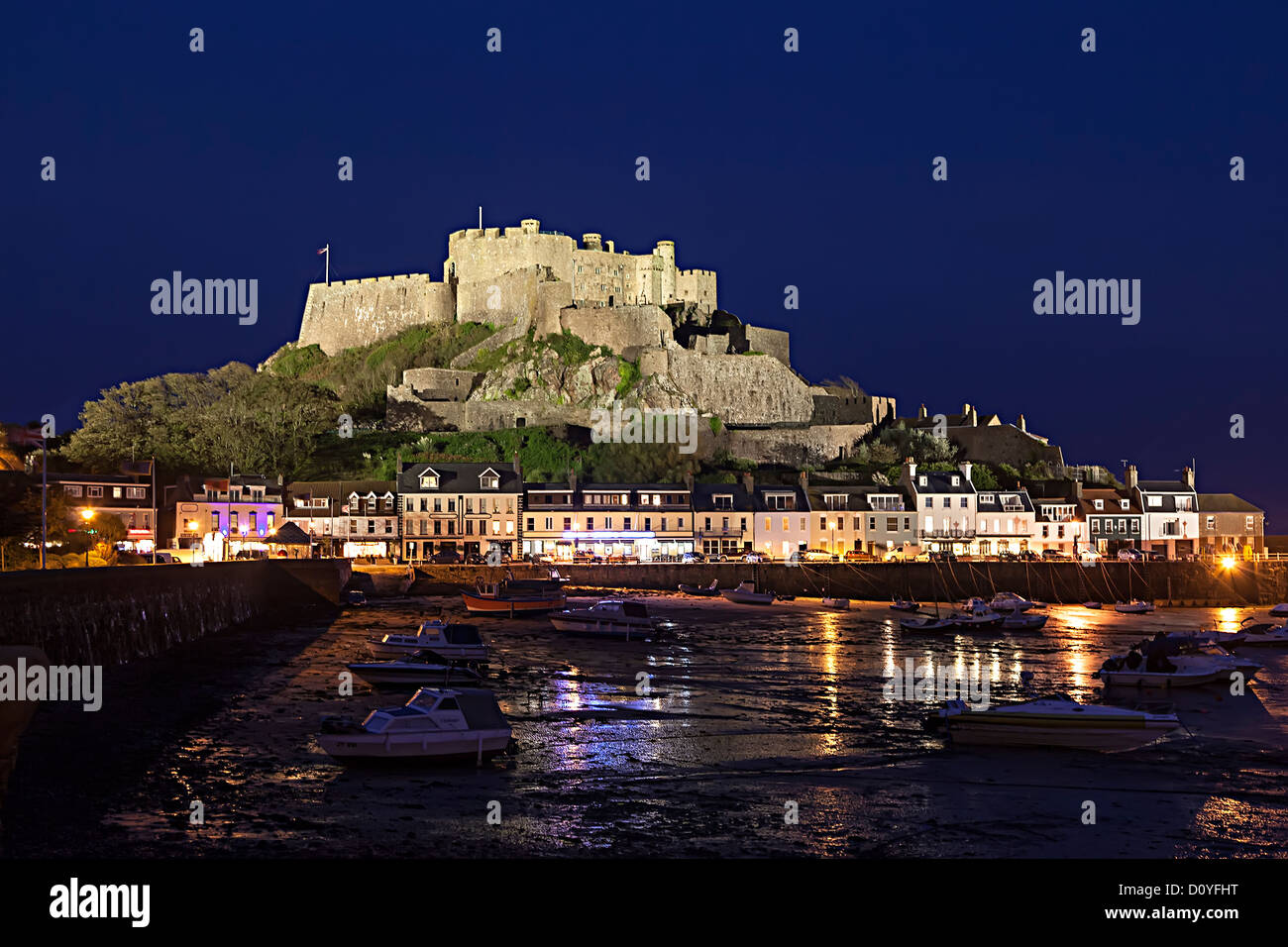 Mont Orgueil Castle at night, Gorey, Jersey east coast Stock Photo - Alamy