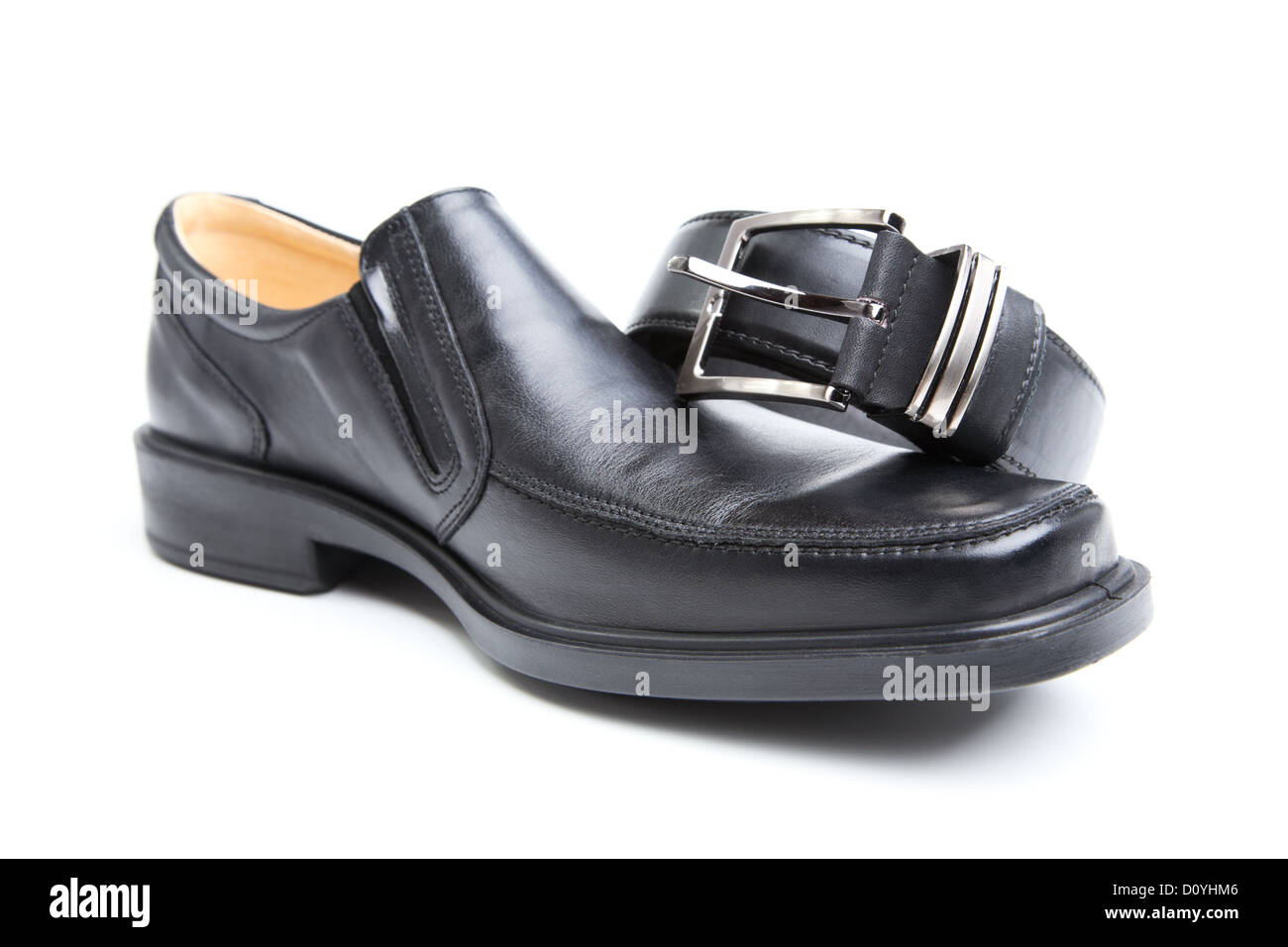 Man's boot and belt on a white background Stock Photo - Alamy