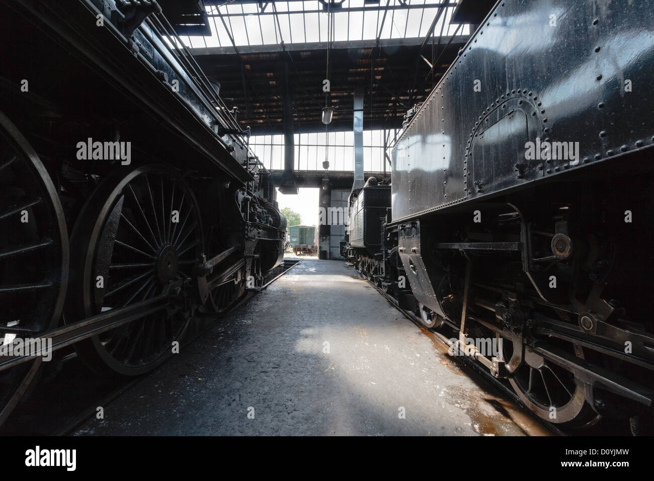 Old steam locomotives in a garage in Austria Stock Photo - Alamy