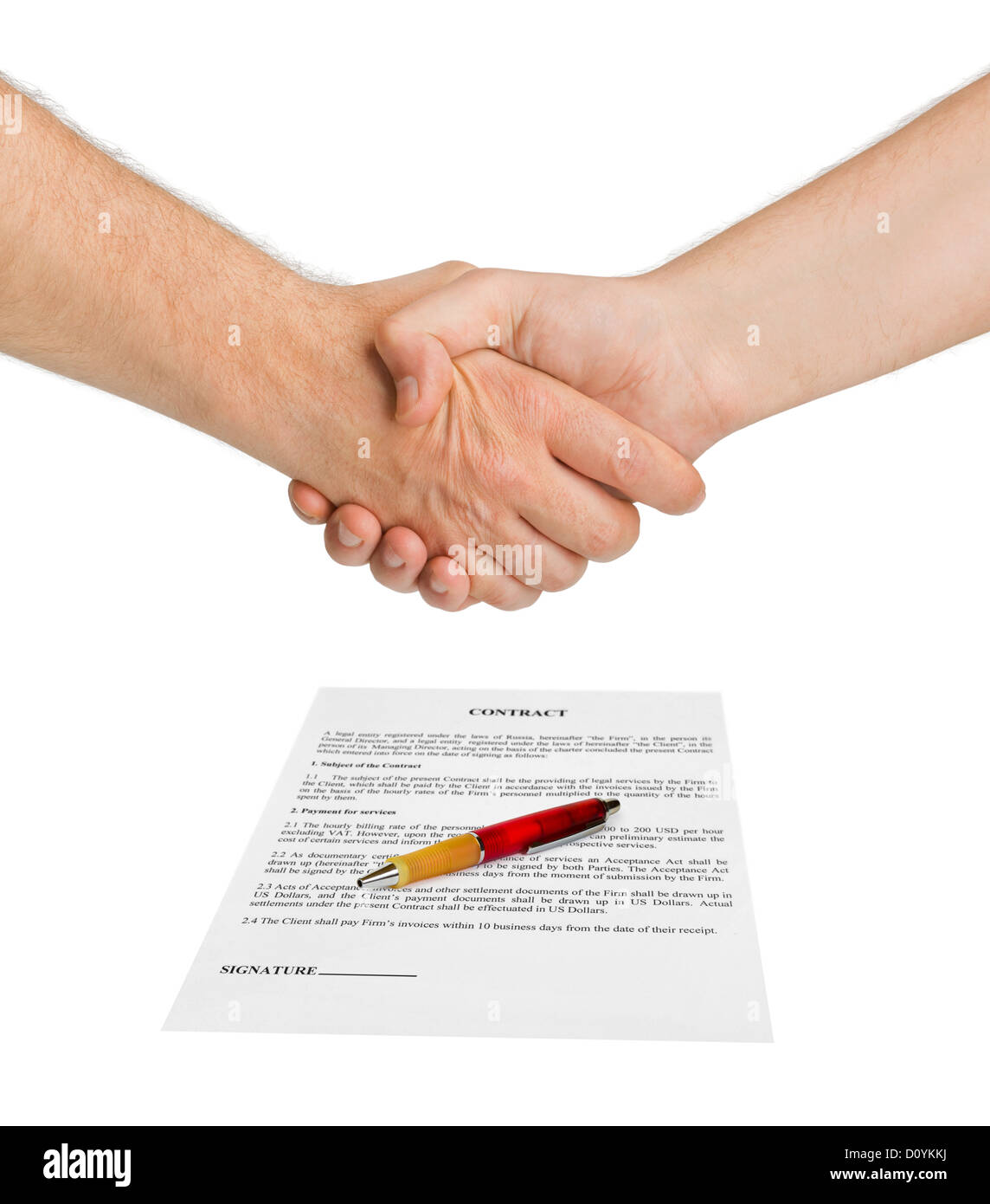 Handshake and contract Stock Photo - Alamy
