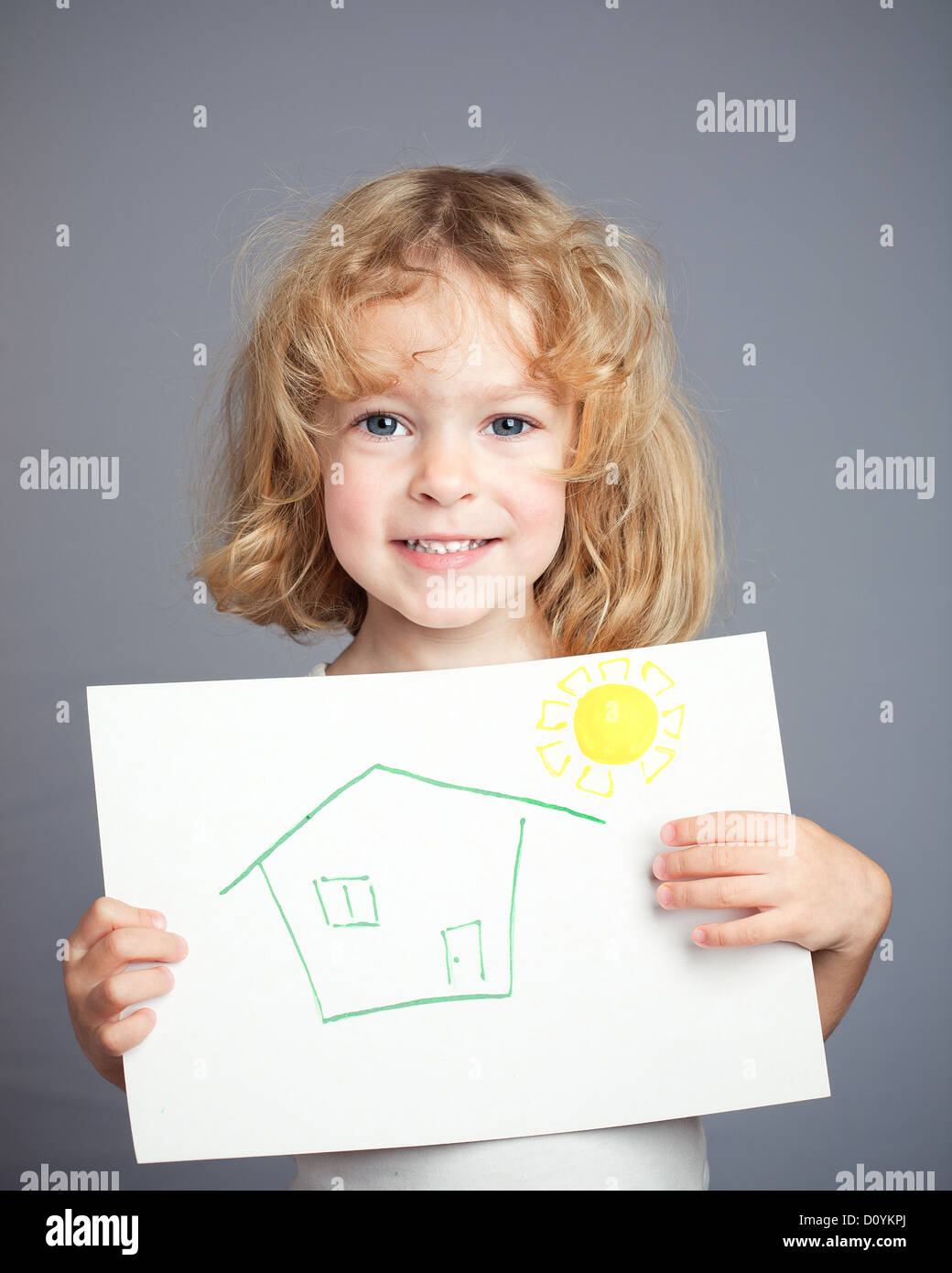 Drawn sun and house Stock Photo - Alamy