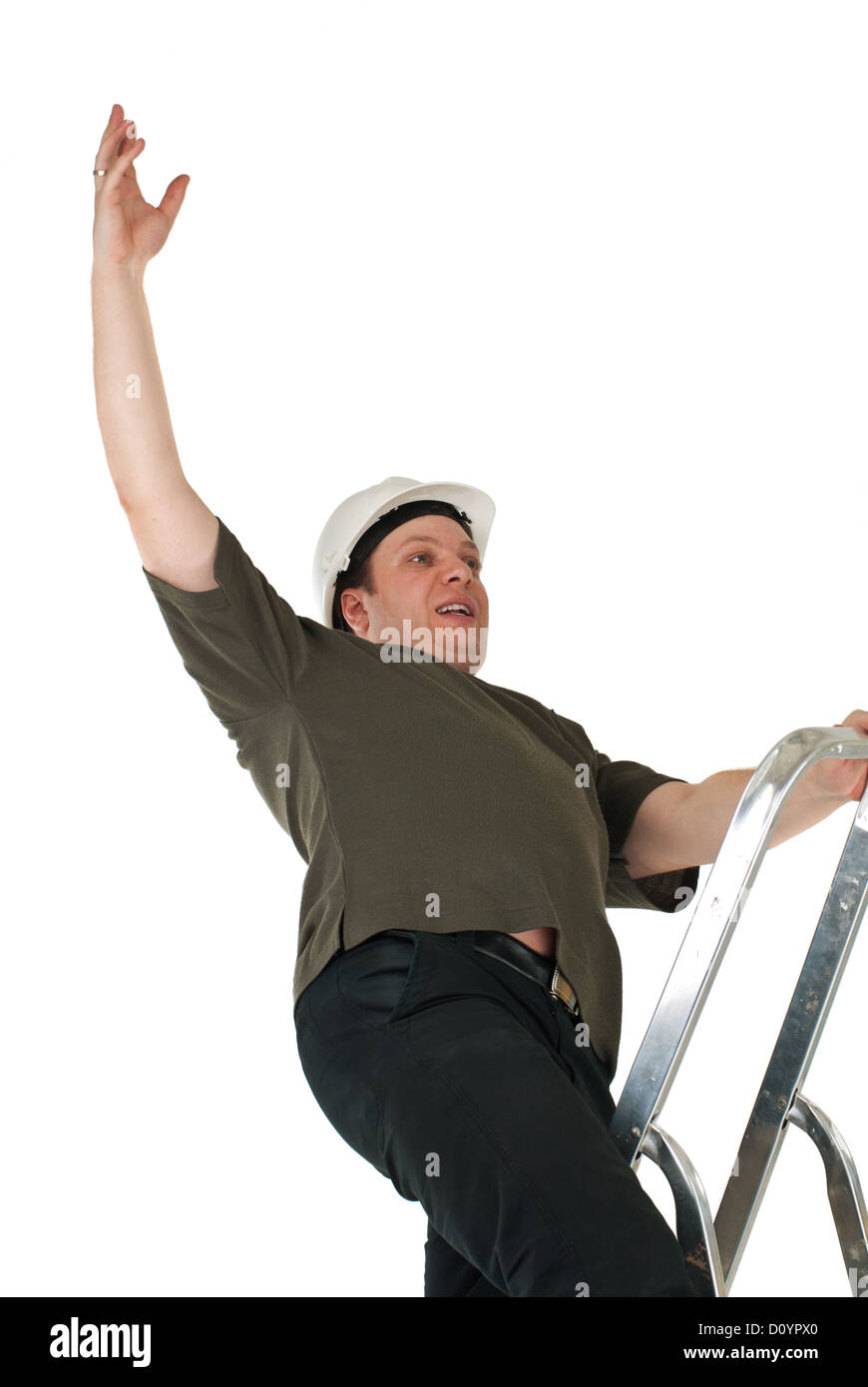 Worker fall from a ladder Stock Photo - Alamy