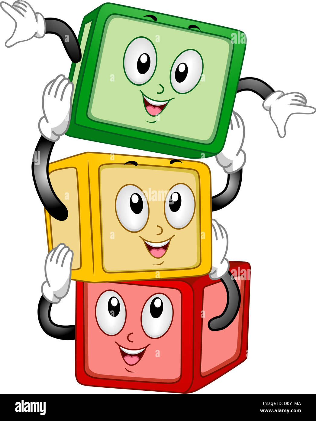 Mascot Illustration of a Stack of Building Blocks Stacking Themselves ...