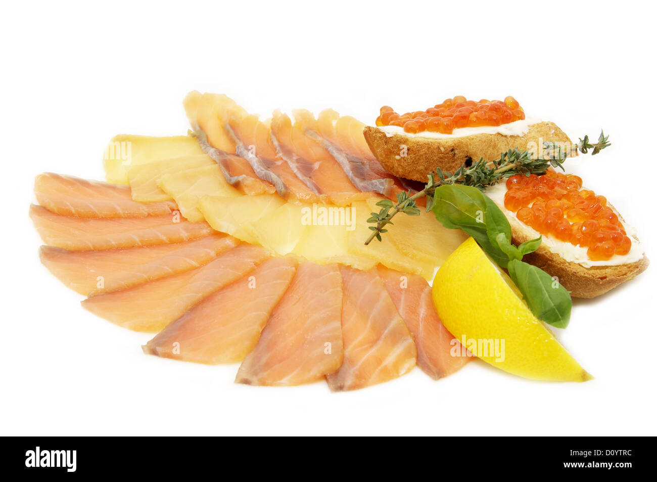 a plate of fish and caviar Stock Photo - Alamy