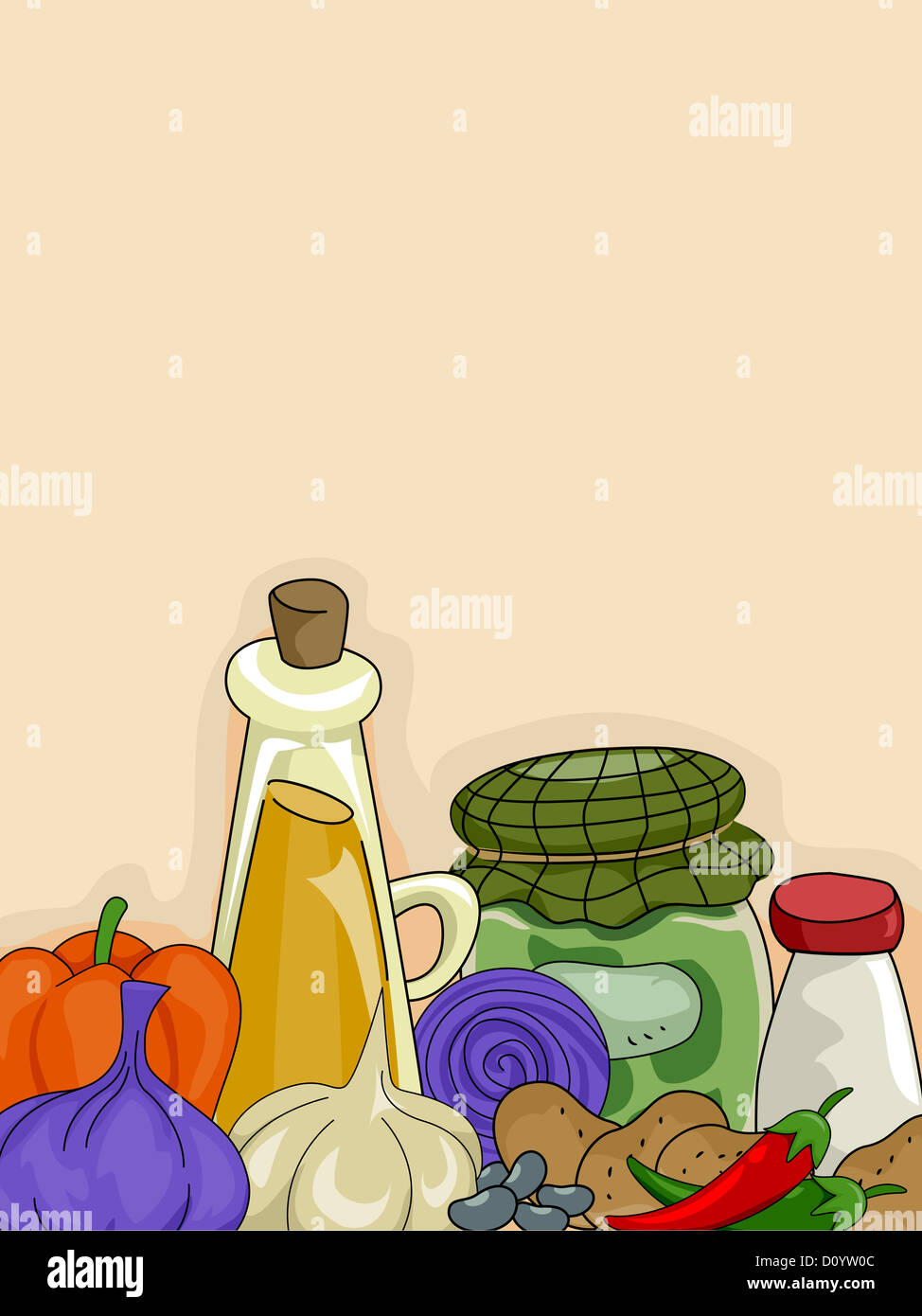 Background Illustration of Condiments and Vegetables Stock Photo - Alamy
