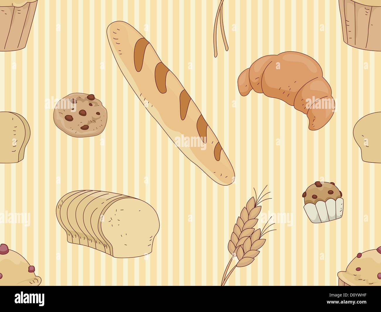Seamless Background Illustration of Breads and Pastries Stock Photo - Alamy