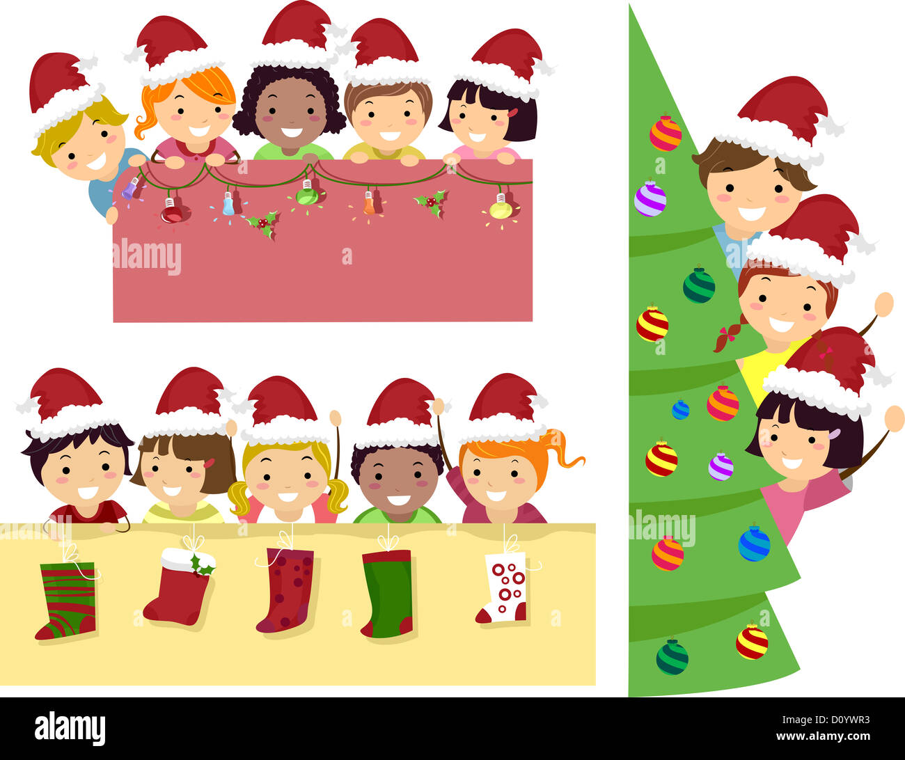 Border Illustration of Happy Stickman Kids with Christmas Banner Stock ...