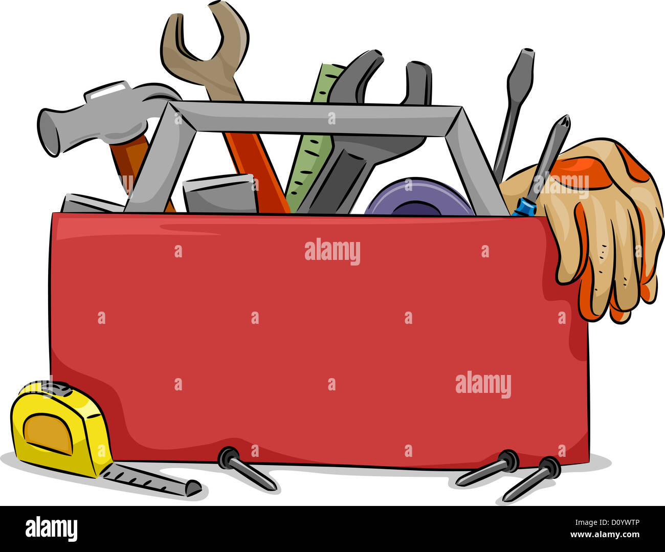 Blank Board Illustration of Red Tool Box with Carpentry Tools Stock ...