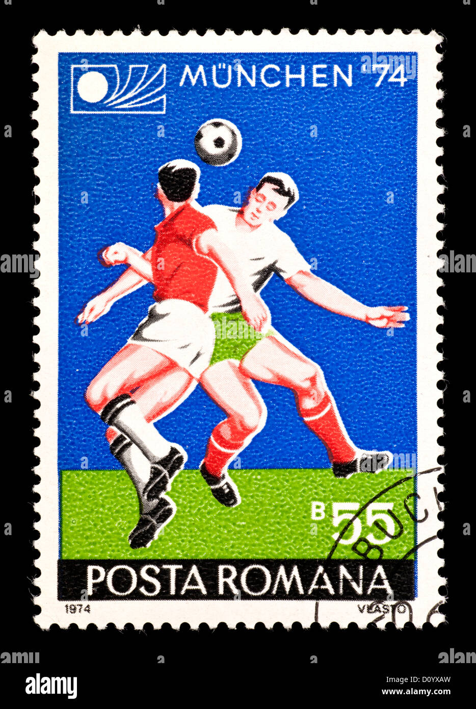 Postage stamp from Romania depicting soccer players Stock Photo - Alamy