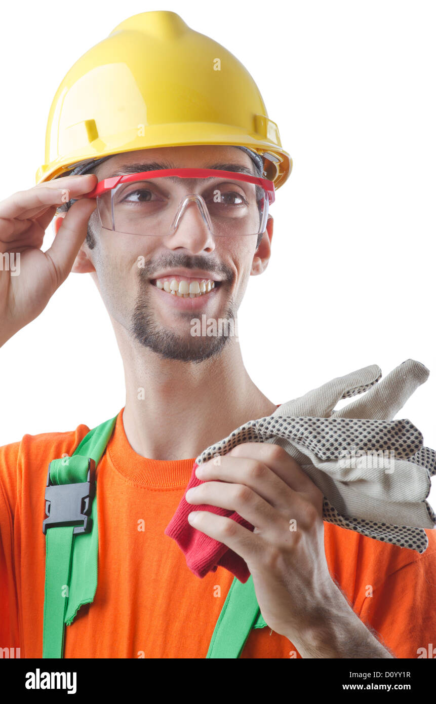 Construction worker isolated on white Stock Photo - Alamy