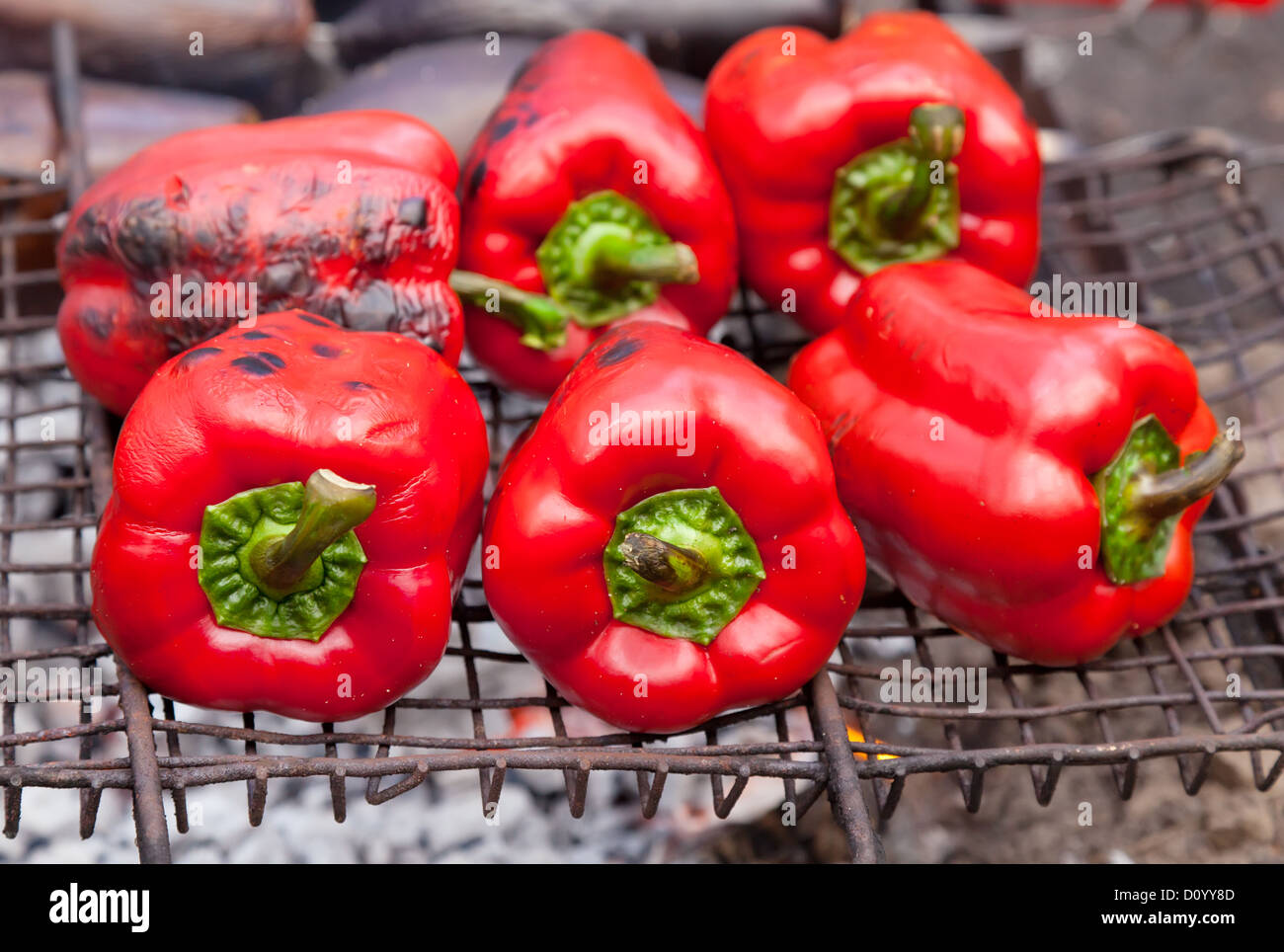 Red grilled pepper on bbq Stock Photo - Alamy