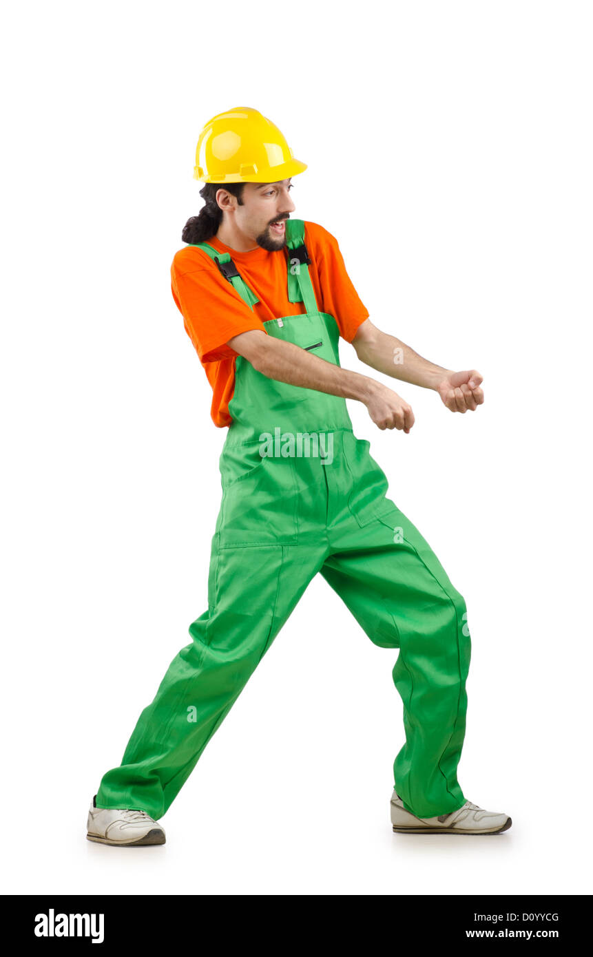 Construction worker isolated on the white Stock Photo - Alamy