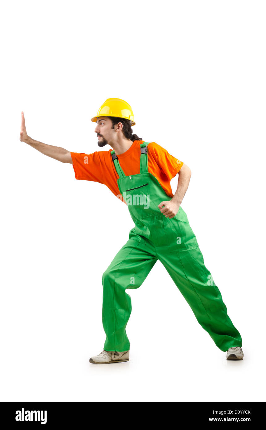 Construction worker isolated on the white Stock Photo - Alamy