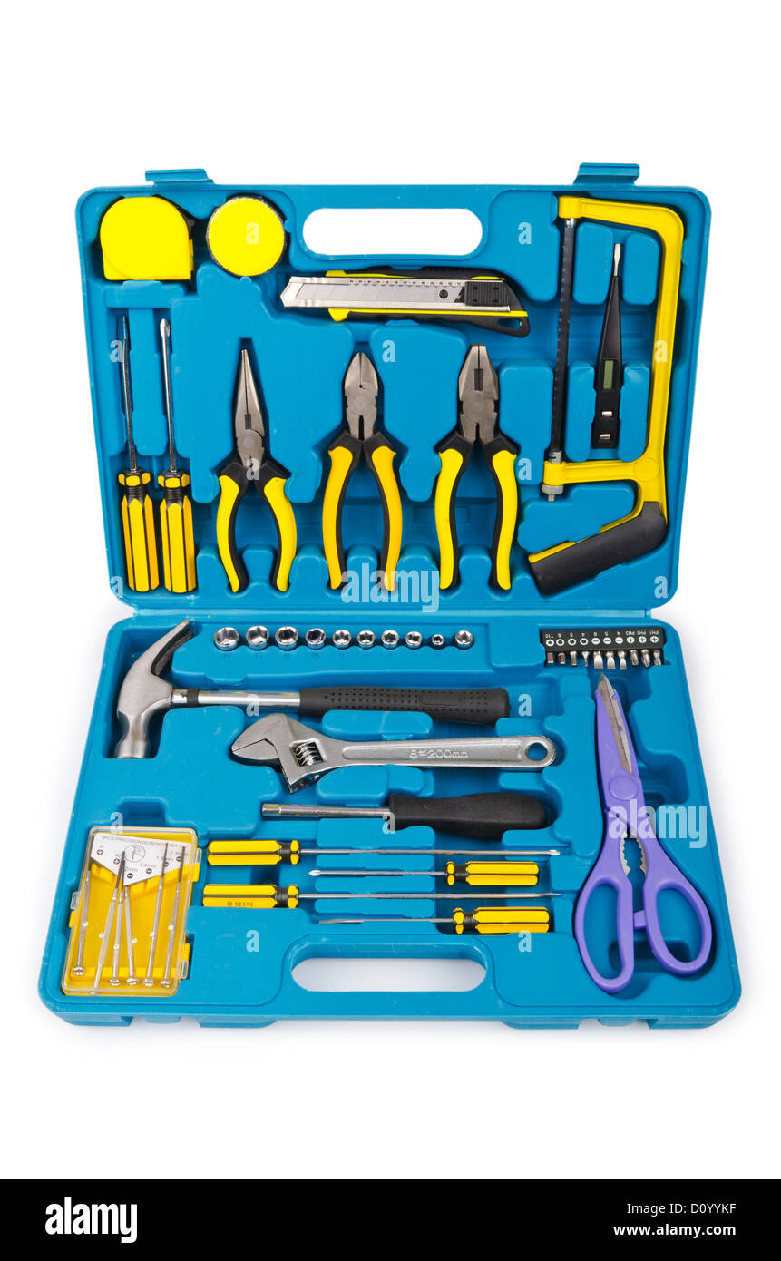 Toolkit with many tools isolated on white Stock Photo - Alamy
