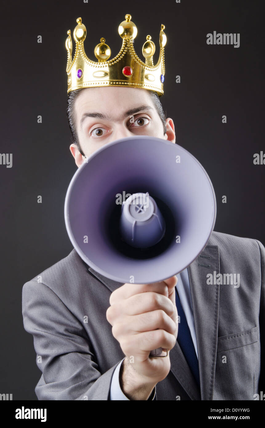 Man shouting and yelling with loudspeaker Stock Photo - Alamy