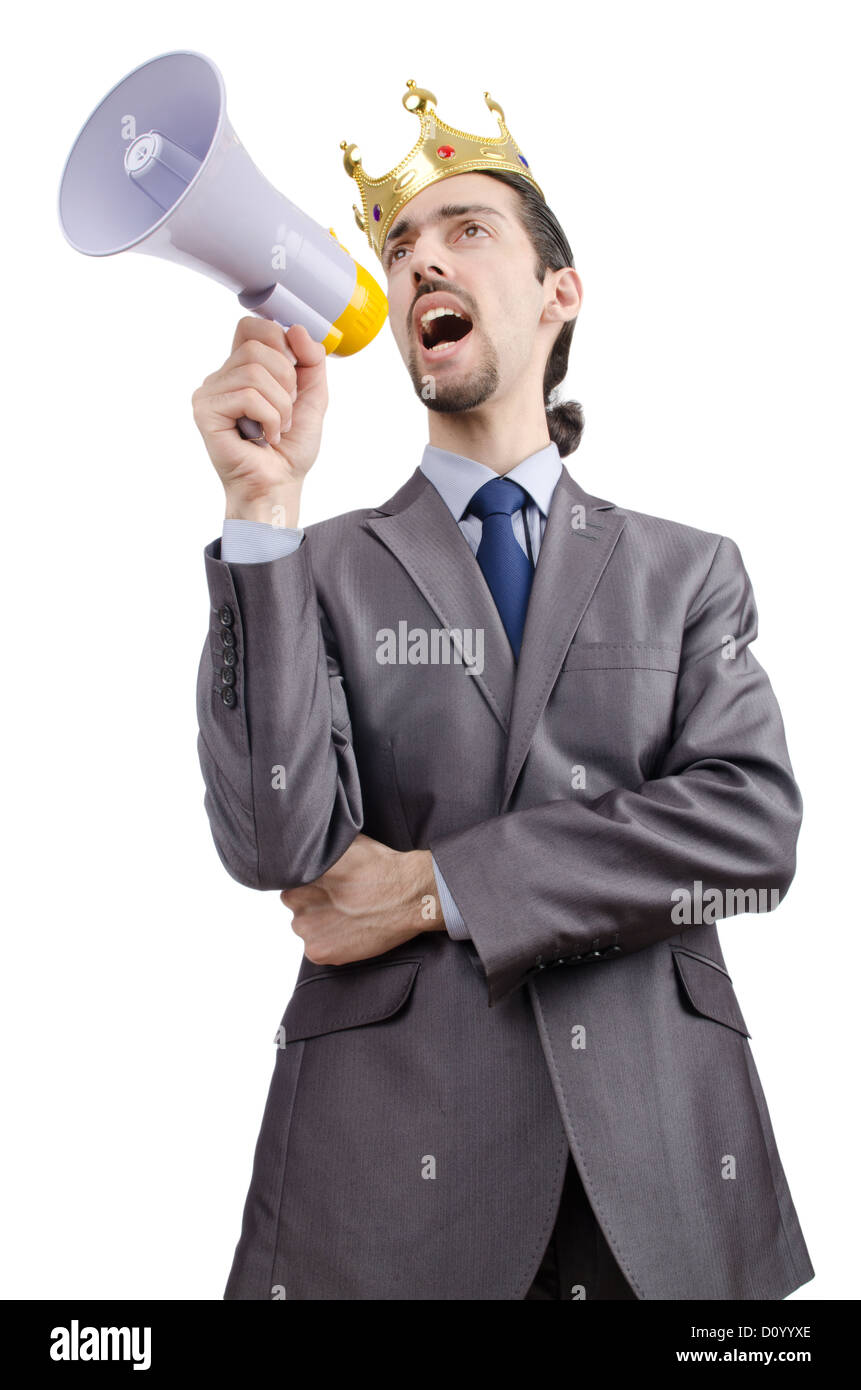Man shouting and yelling with loudspeaker Stock Photo - Alamy