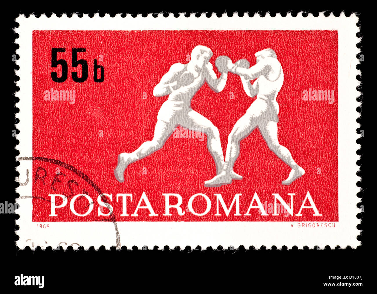 Postage stamp from Romania depicting boxers Stock Photo - Alamy