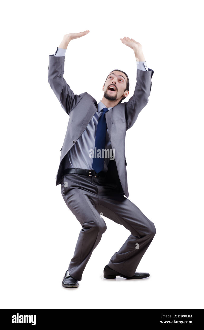 Businessman pushing away virtual obstacles Stock Photo - Alamy