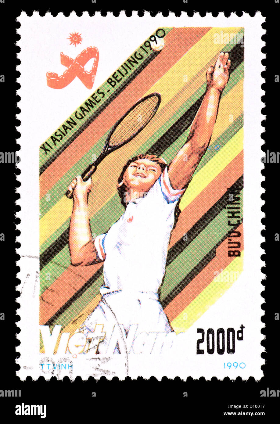 Postage stamp from Vietnam depicting a tennis player, issed for the XI ...