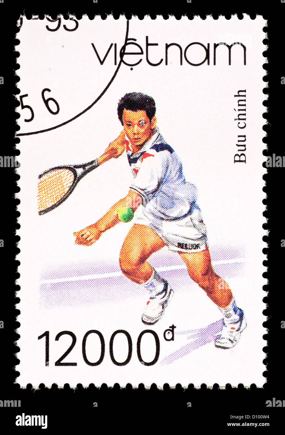 Postage stamp from Vietnam depicting a tennis player Stock Photo - Alamy