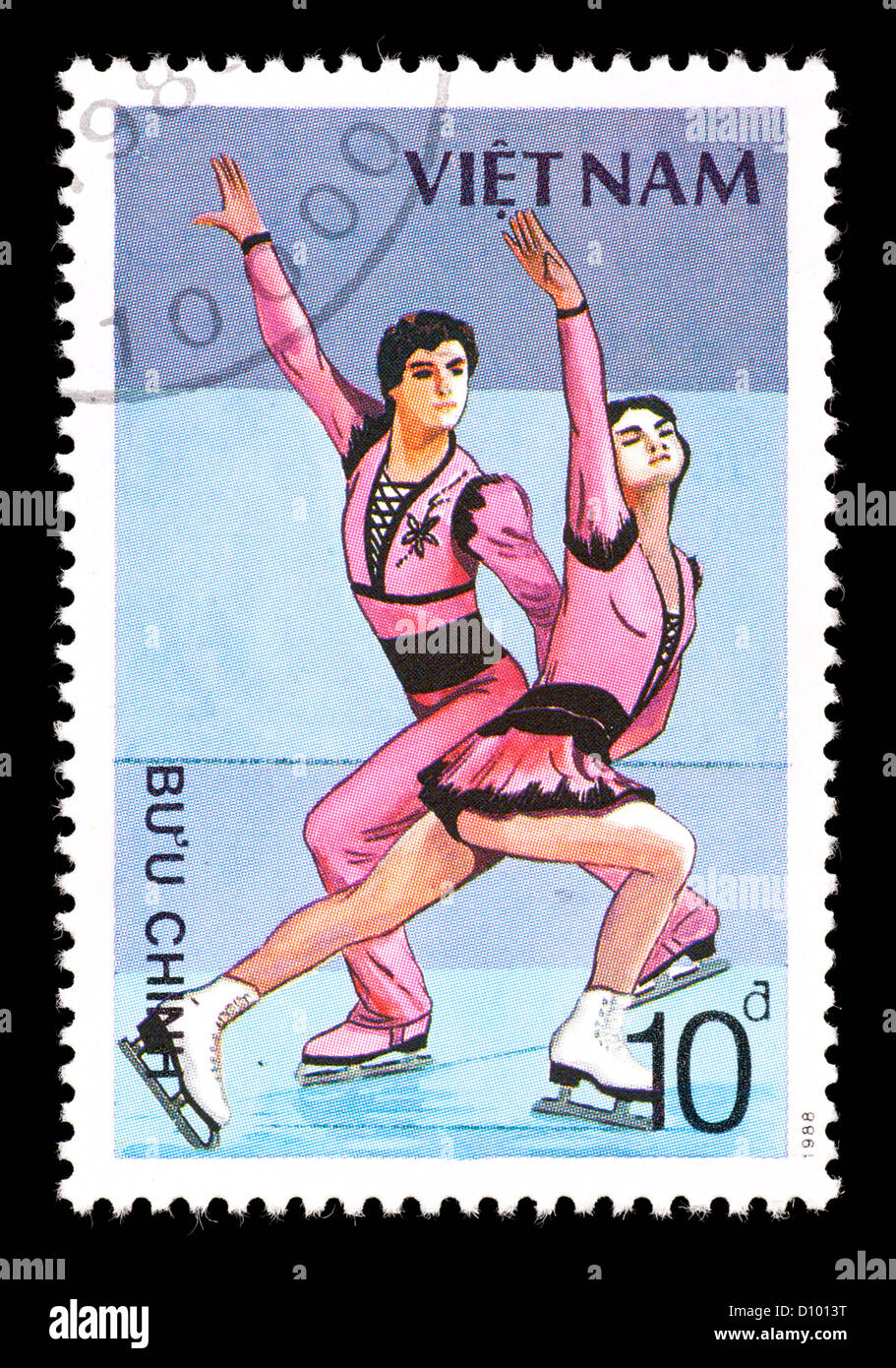 Postage stamp from Vietnam depicting figure skaters Stock Photo - Alamy