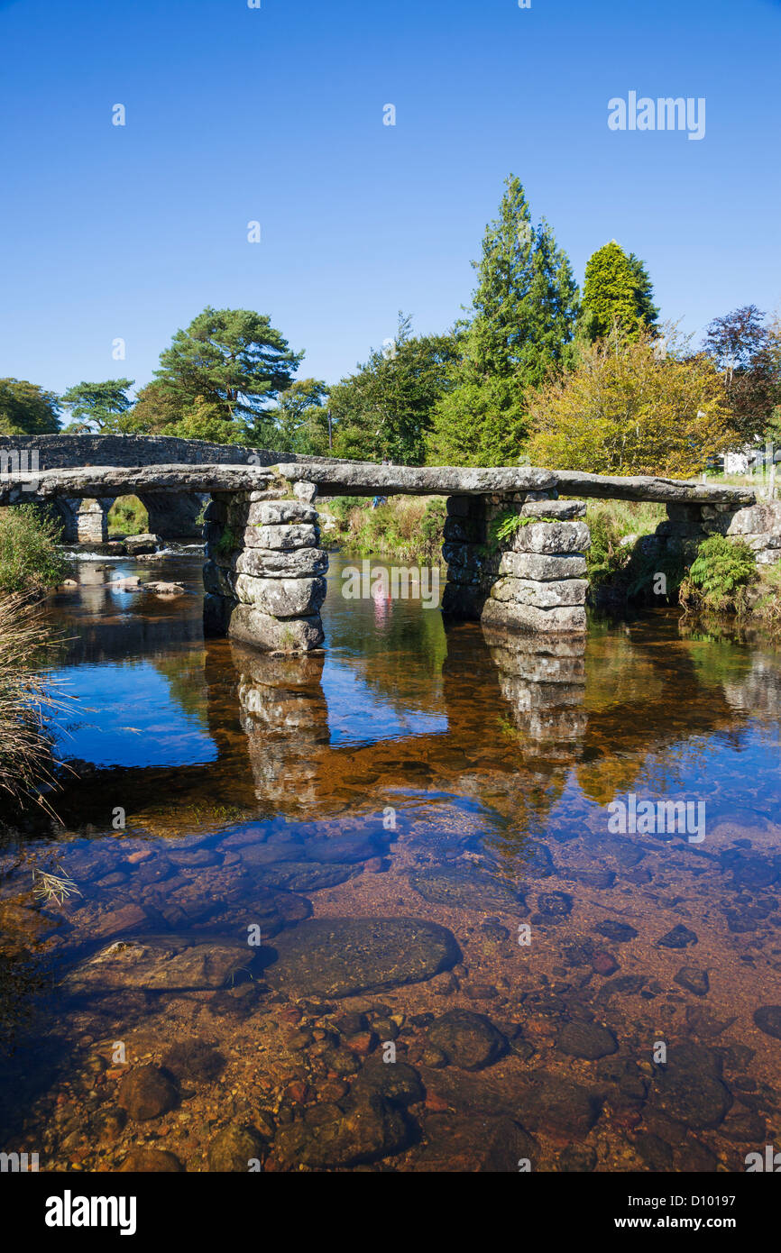 England, Devon, Dartmoor, Postbridge, The Clapper Bridge Stock Photo ...