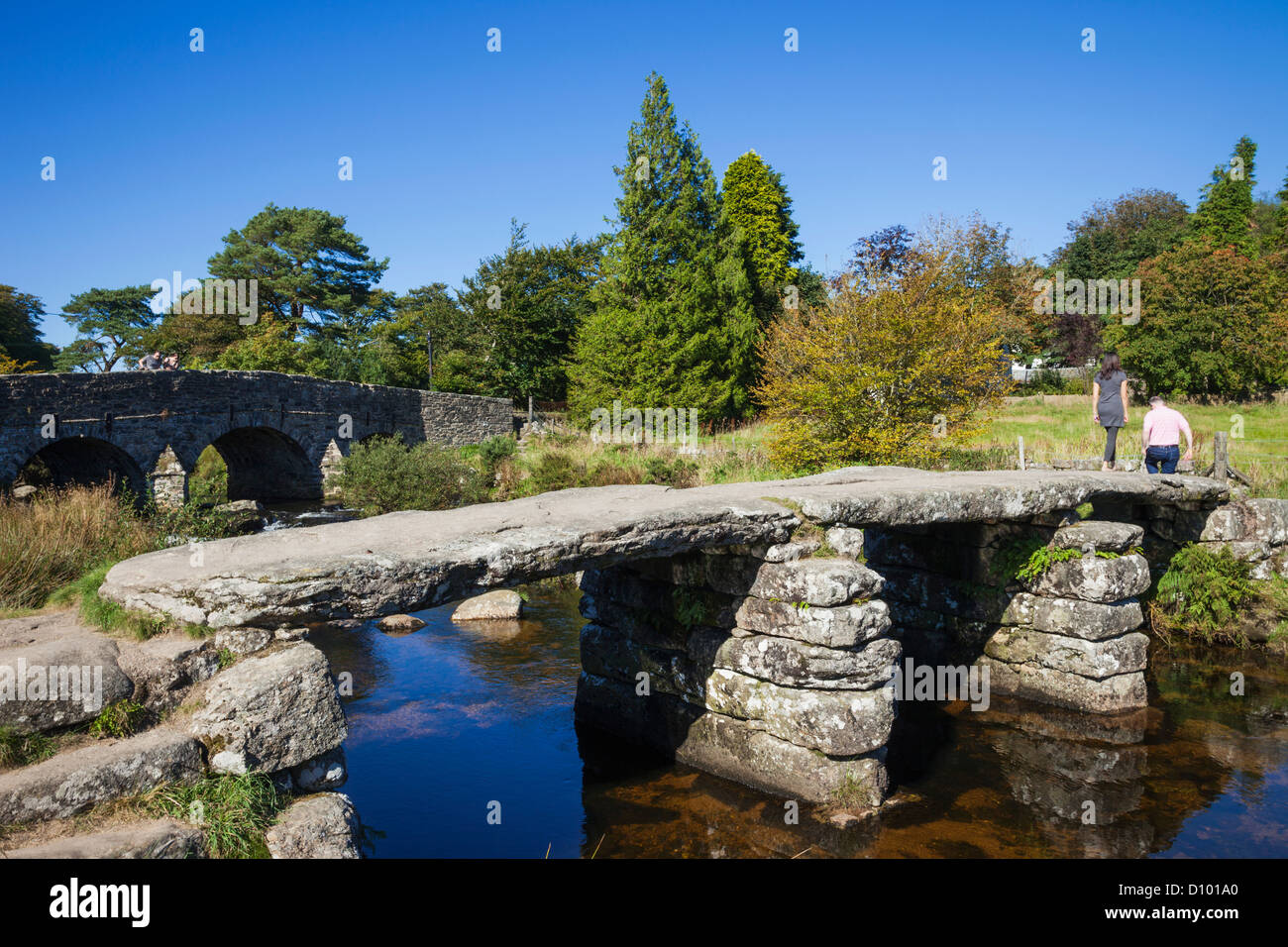 England, Devon, Dartmoor, Postbridge, The Clapper Bridge Stock Photo ...