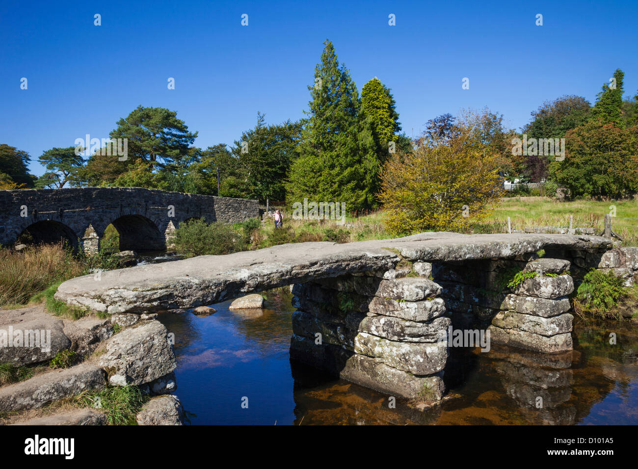 England, Devon, Dartmoor, Postbridge, The Clapper Bridge Stock Photo ...