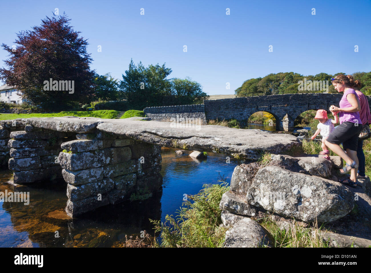 England, Devon, Dartmoor, Postbridge, The Clapper Bridge Stock Photo ...