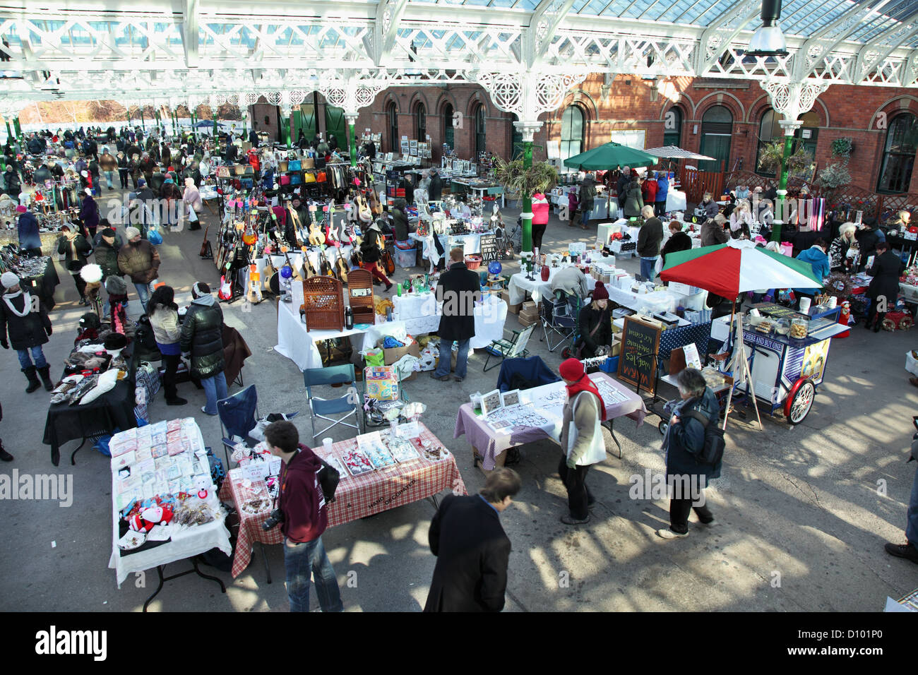 People shopping within Tynemouth station flea market north east England ...