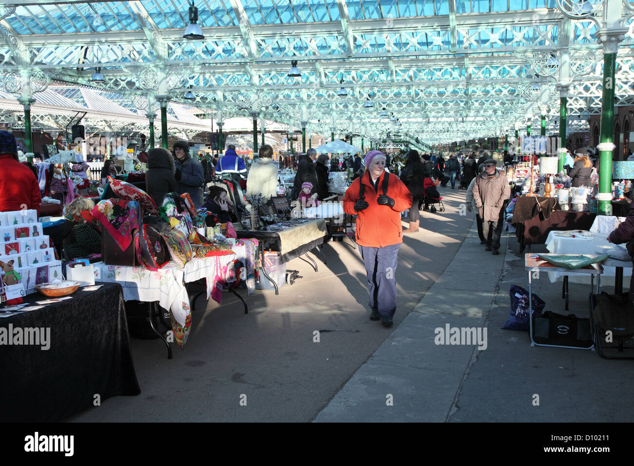 People shopping within Tynemouth station flea market north east England ...