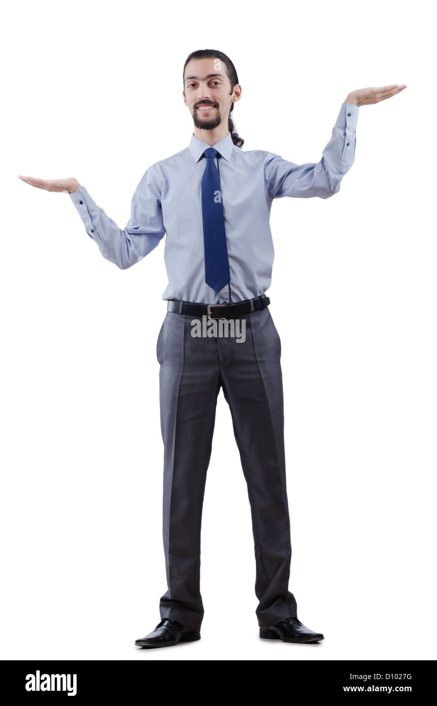 Businessman pushing away virtual obstacles Stock Photo - Alamy