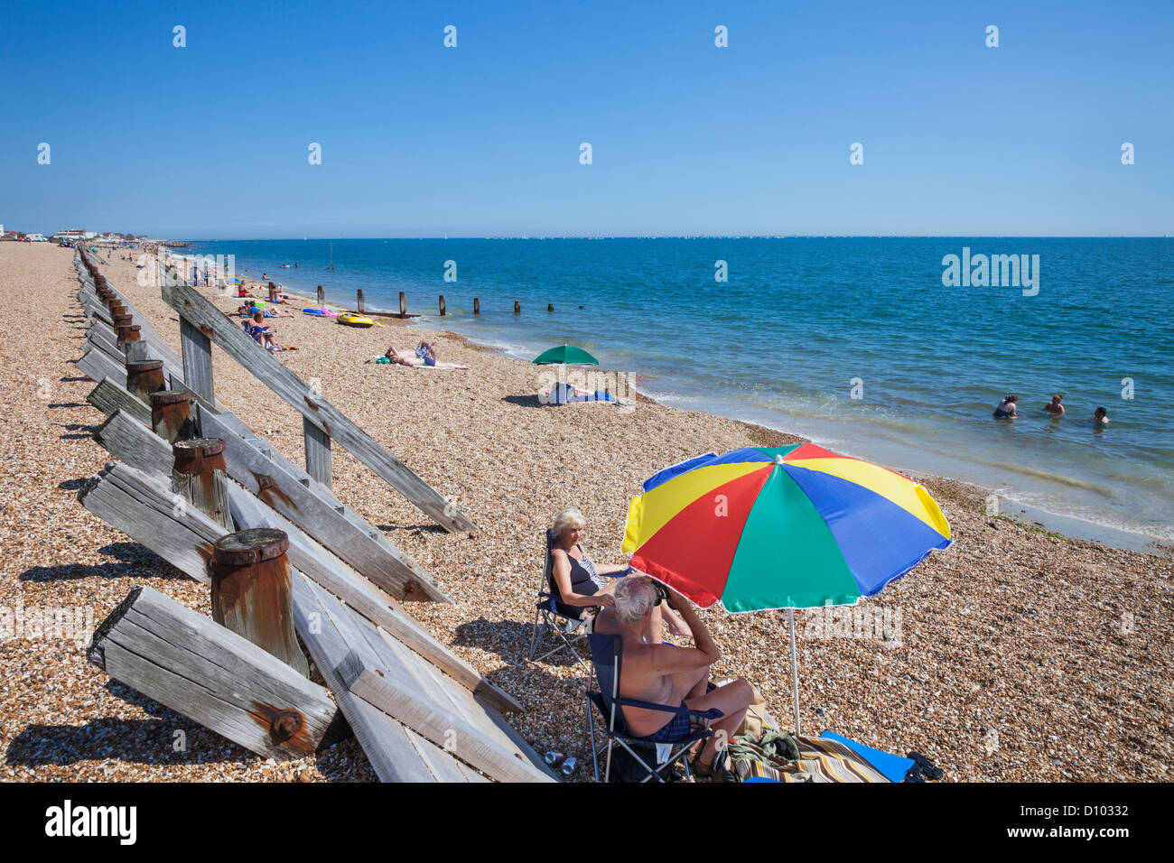 England,Hampshire,Hayling Island,People Sunbathing and Swimming on ...