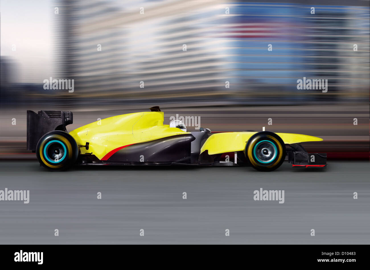 formula one car driving at high speed on empty road - motion blur Stock ...