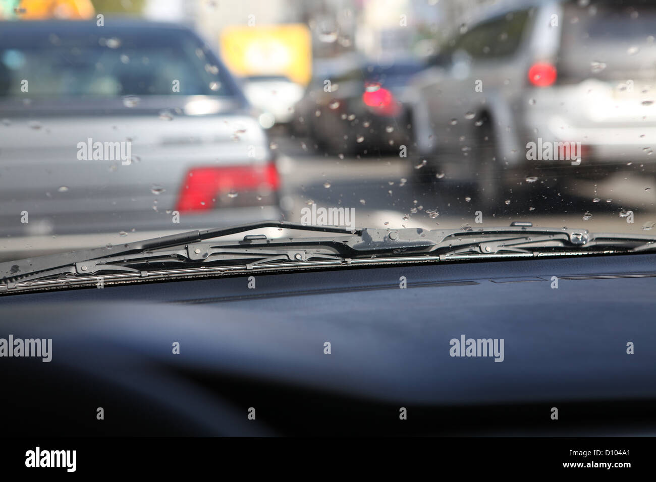 picture of car interior with rain drops on windshield Stock Photo - Alamy