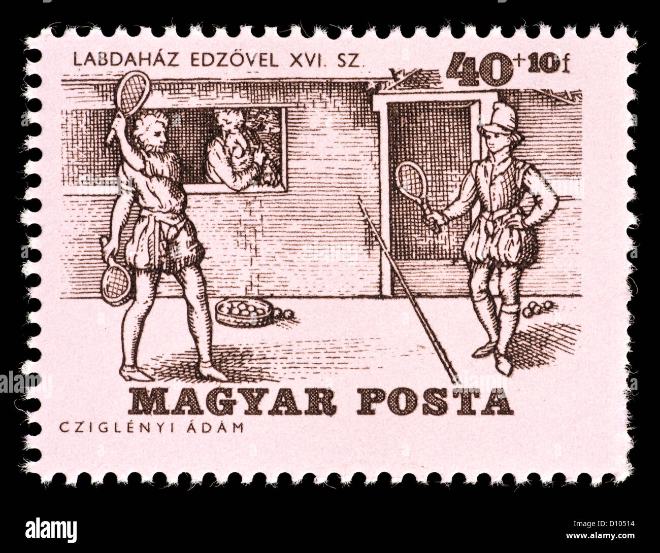 Postage stamp from Hungary depicting 16'th century indoor tennis Stock ...