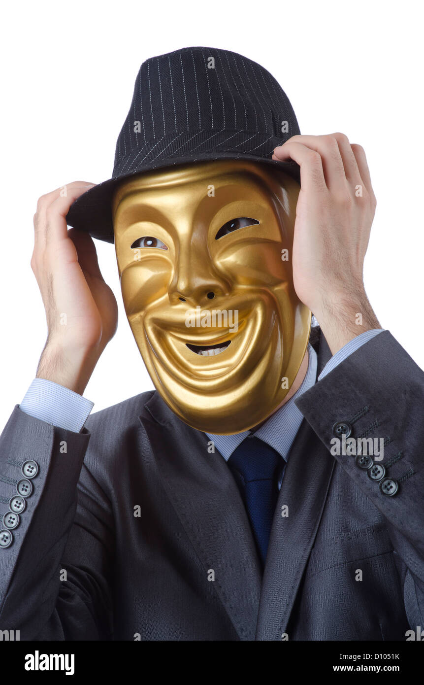 Businessman with mask concealing his identity Stock Photo - Alamy