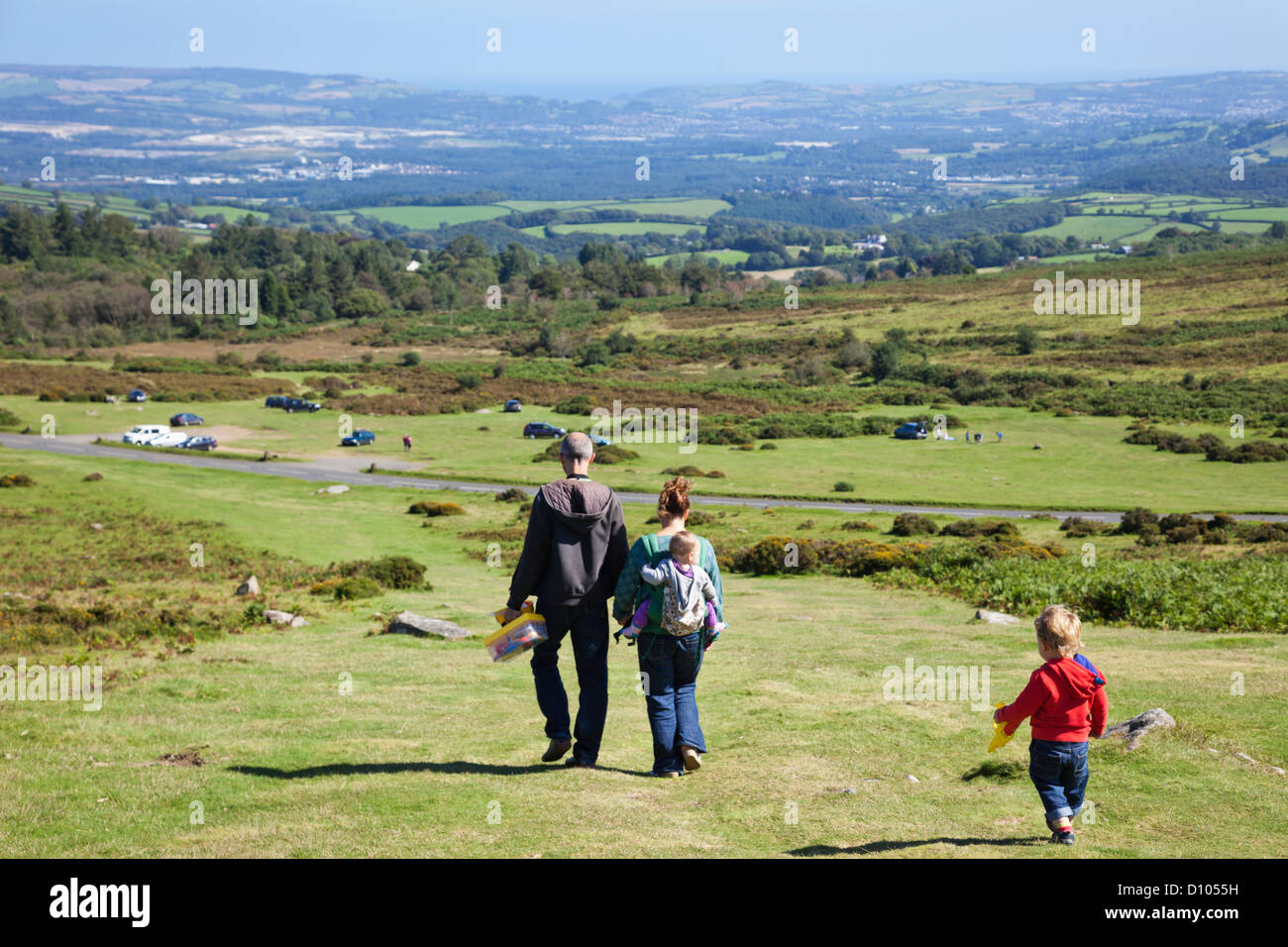 England, Devon, Dartmoor, Haytor, Family decending Haytor Stock Photo ...