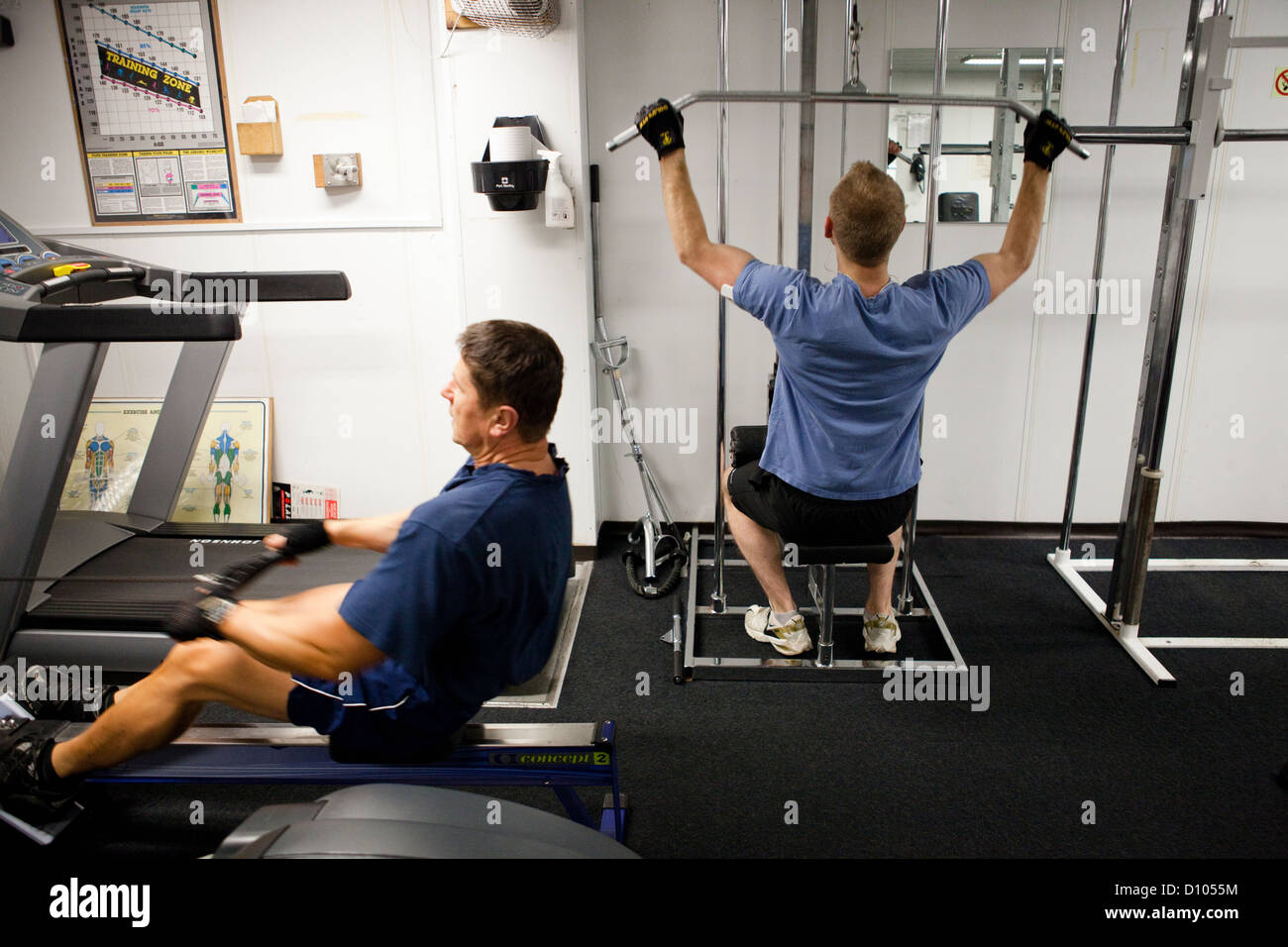 Rig workers using the gym on board The Balmoral Platform, North Sea ...