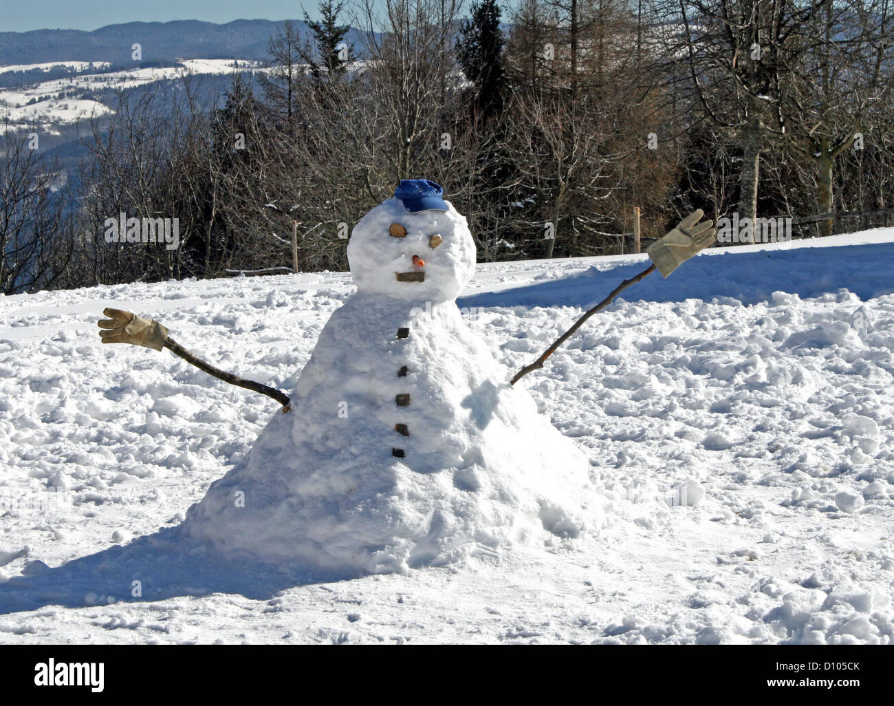 snowman built for play by children in winter in the mountains Stock ...