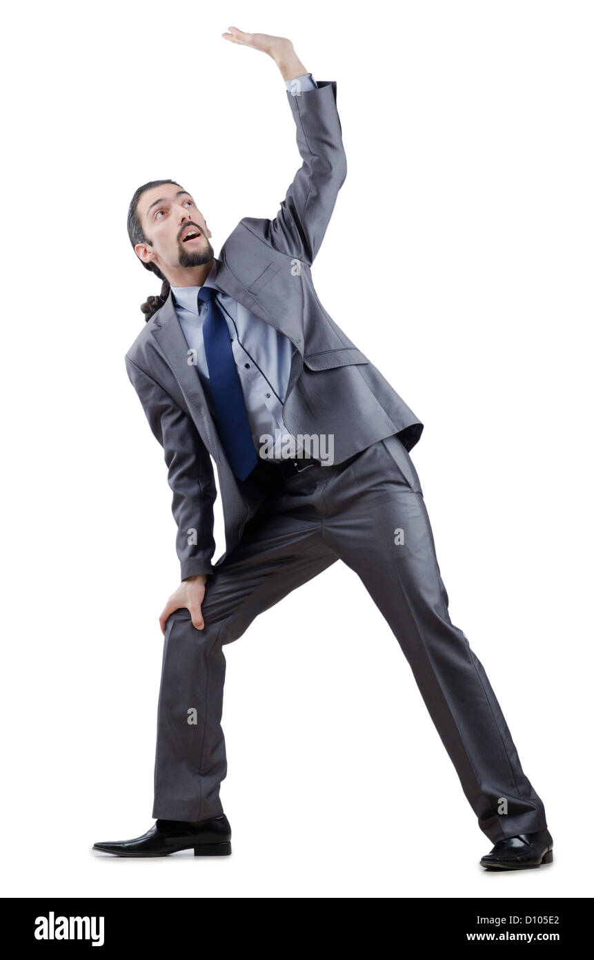 Businessman pushing away virtual obstacles Stock Photo - Alamy