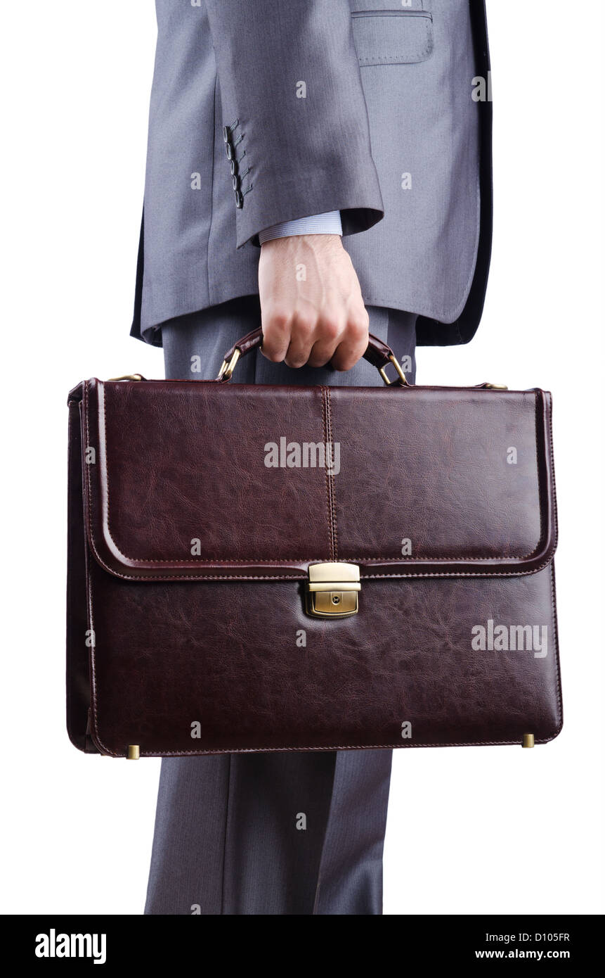 Businessman with briefcase on white Stock Photo - Alamy