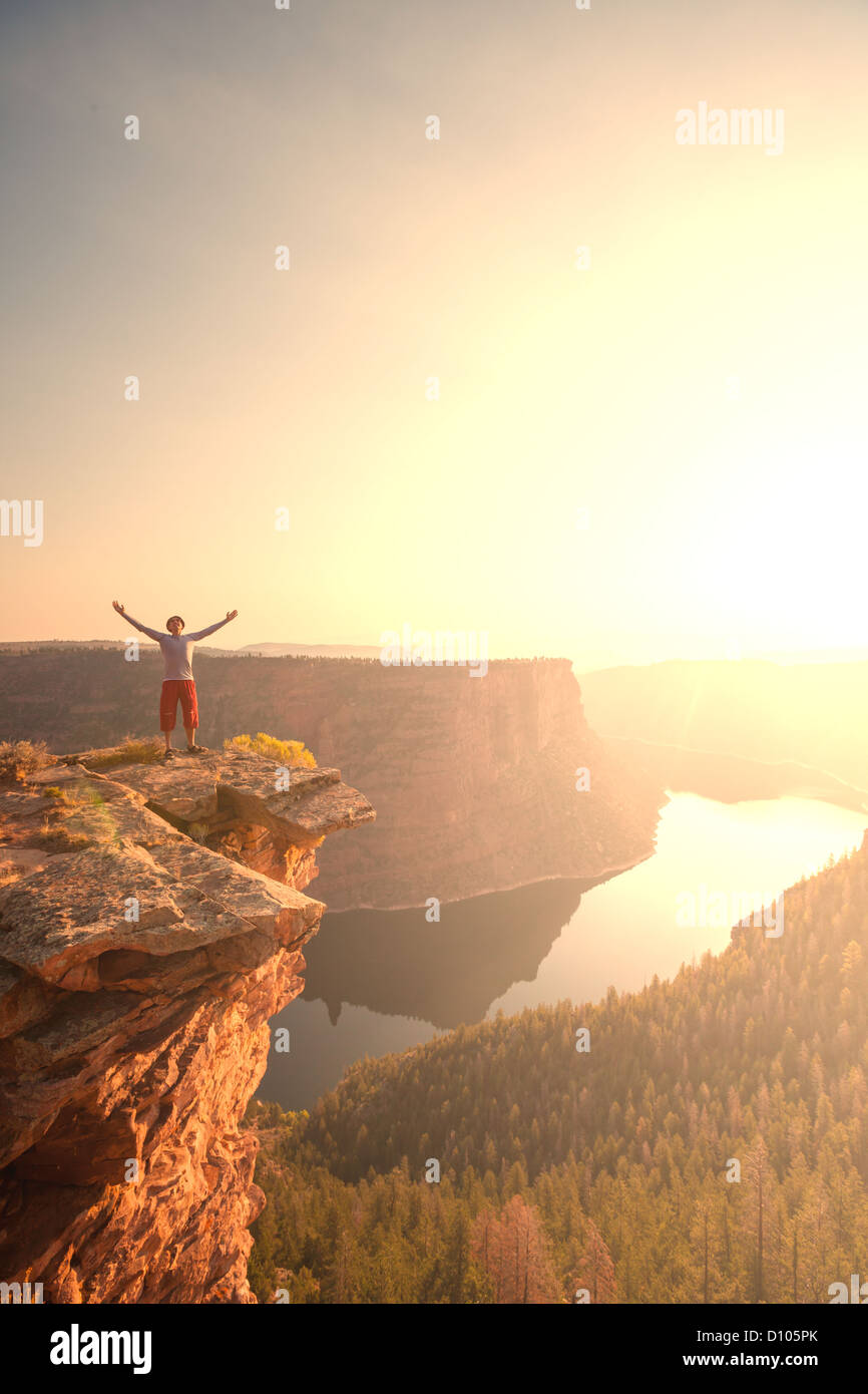 man on the cliff,Flaming Gorge RA,USA Stock Photo - Alamy