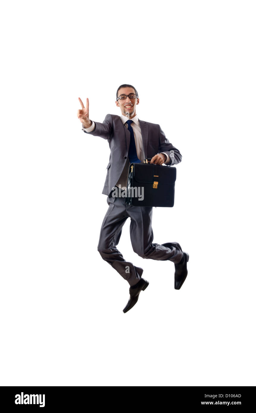 Jumping businessman isolated on white Stock Photo - Alamy