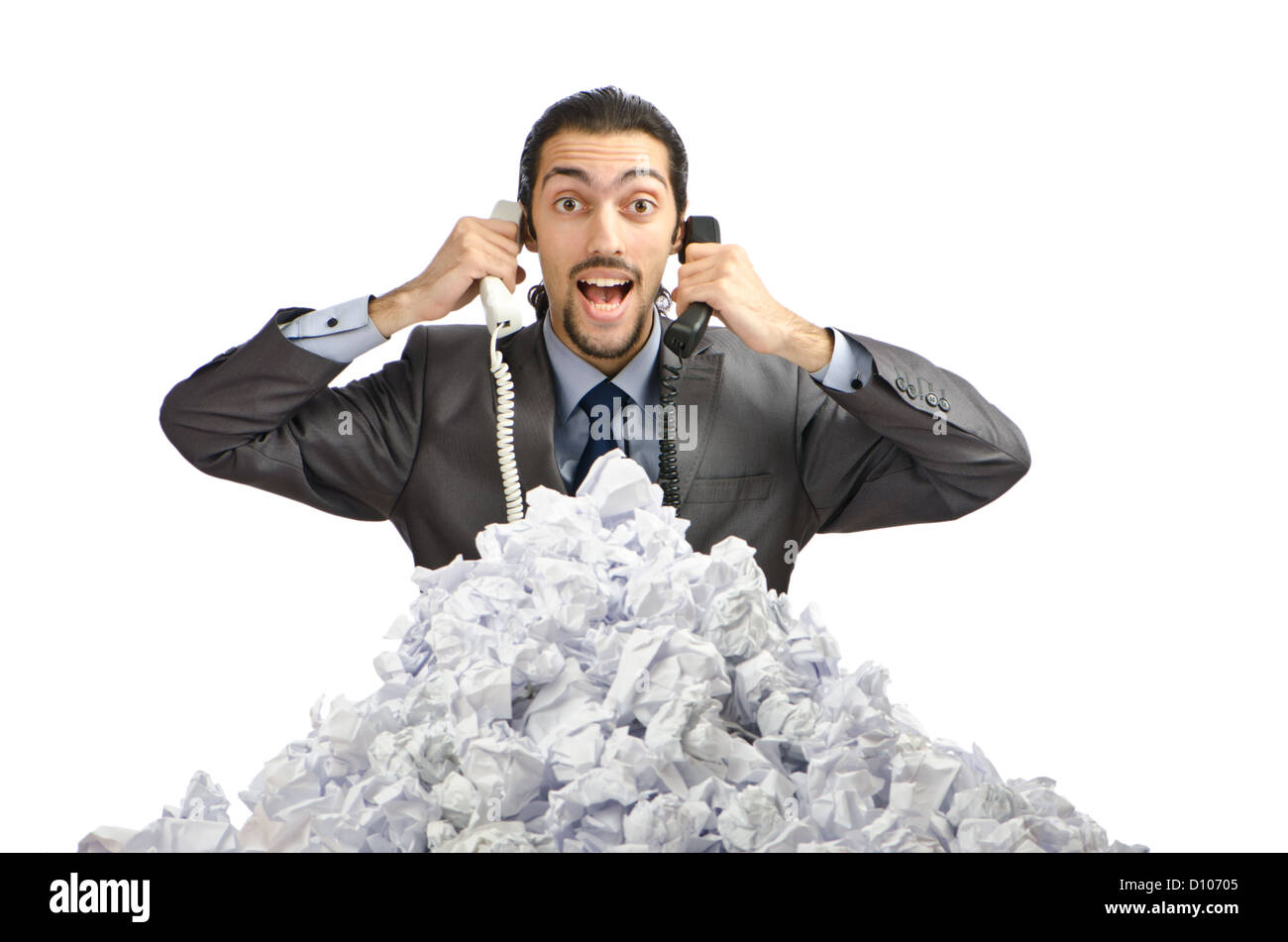 Man with lots of crumpled paper Stock Photo - Alamy