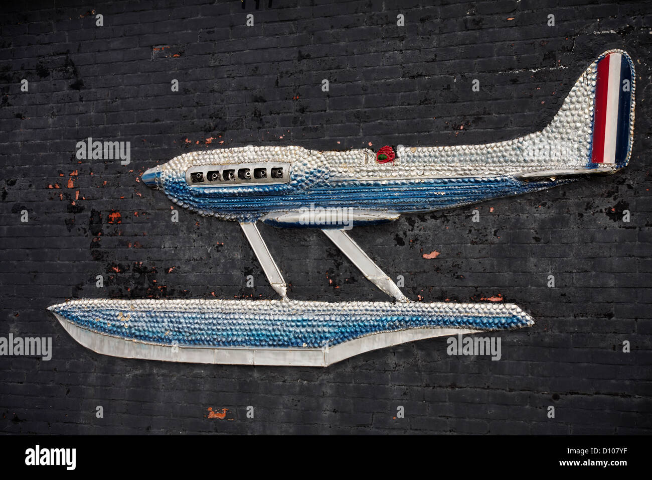 Supermarine S.6B decorative plane made of sea shells on side of ...