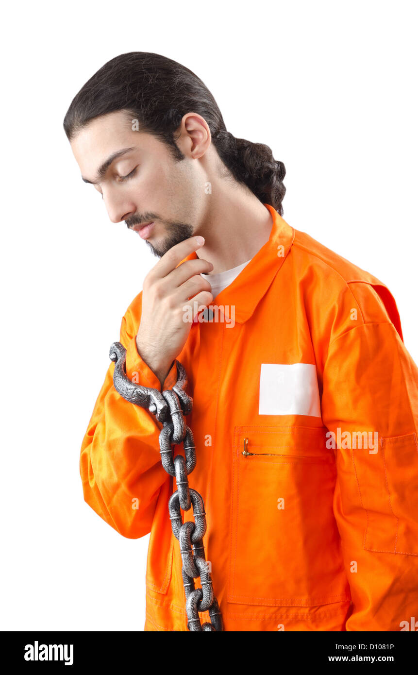 Criminal in orange robe in prison Stock Photo - Alamy