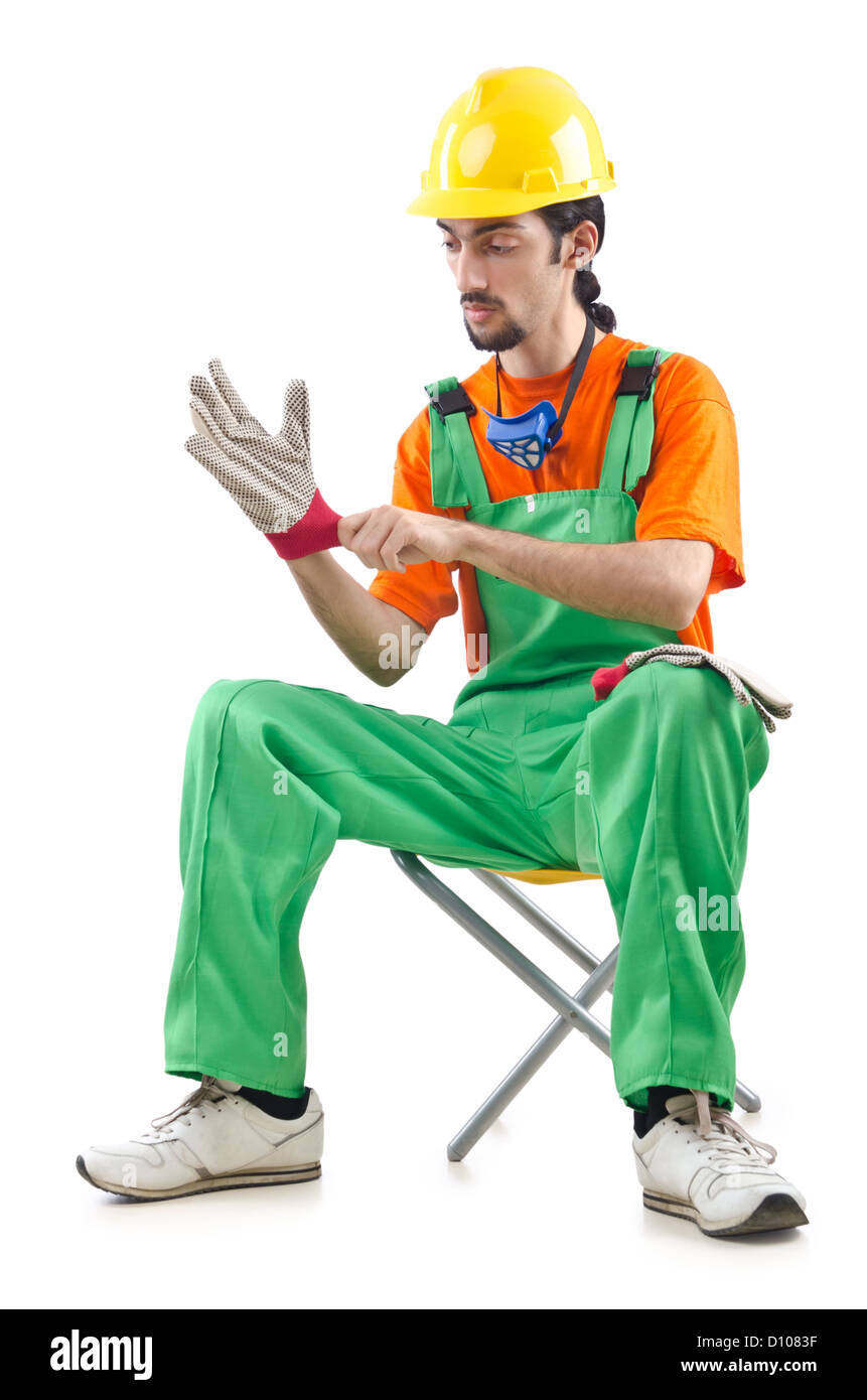 Construction worker isolated on white Stock Photo - Alamy