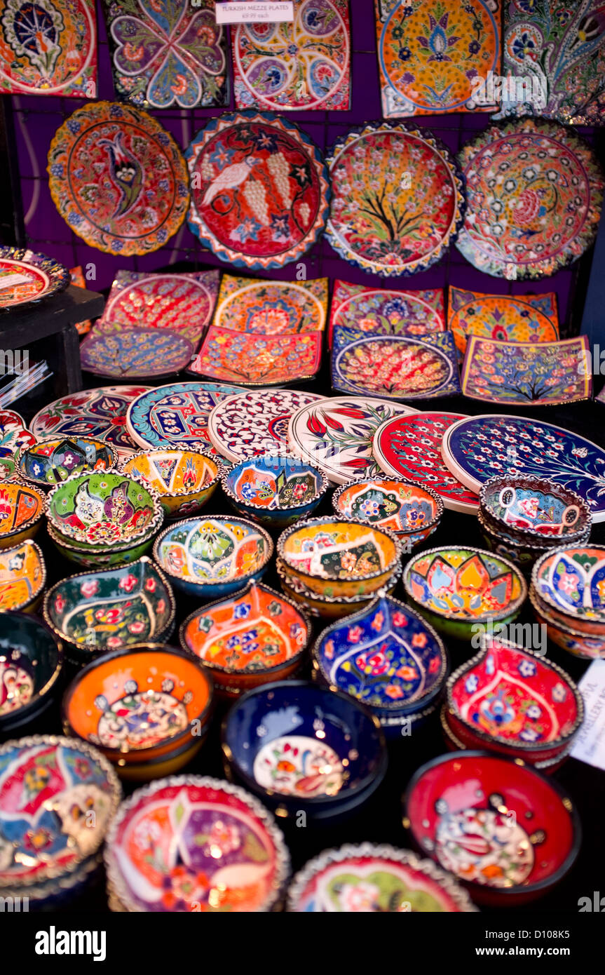 Turkish small ceramic bowls on market stall, Turkey Stock Photo - Alamy