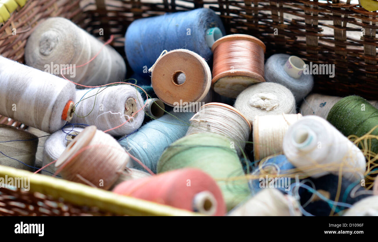 basket of sewing thread Stock Photo - Alamy